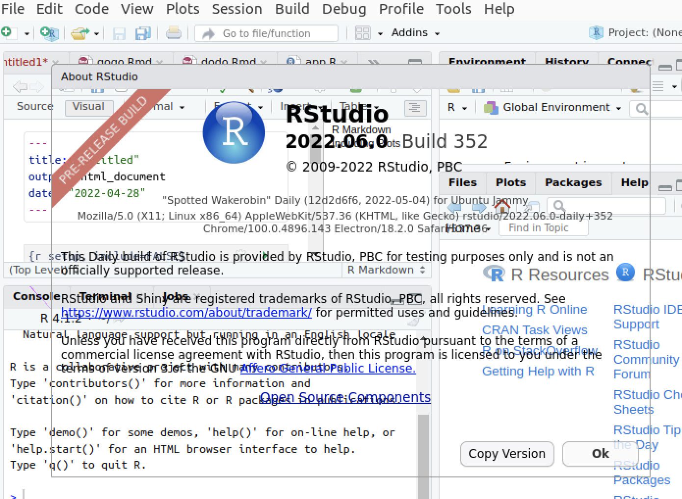 Pops up like About RStudio are transparent on Ubuntu 22.04 (Electron) · Issue #11126 · rstudio ...