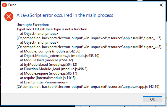Backport Launch Uncaught Error Windows · Issue 836 · Bitfocus Companion · Github