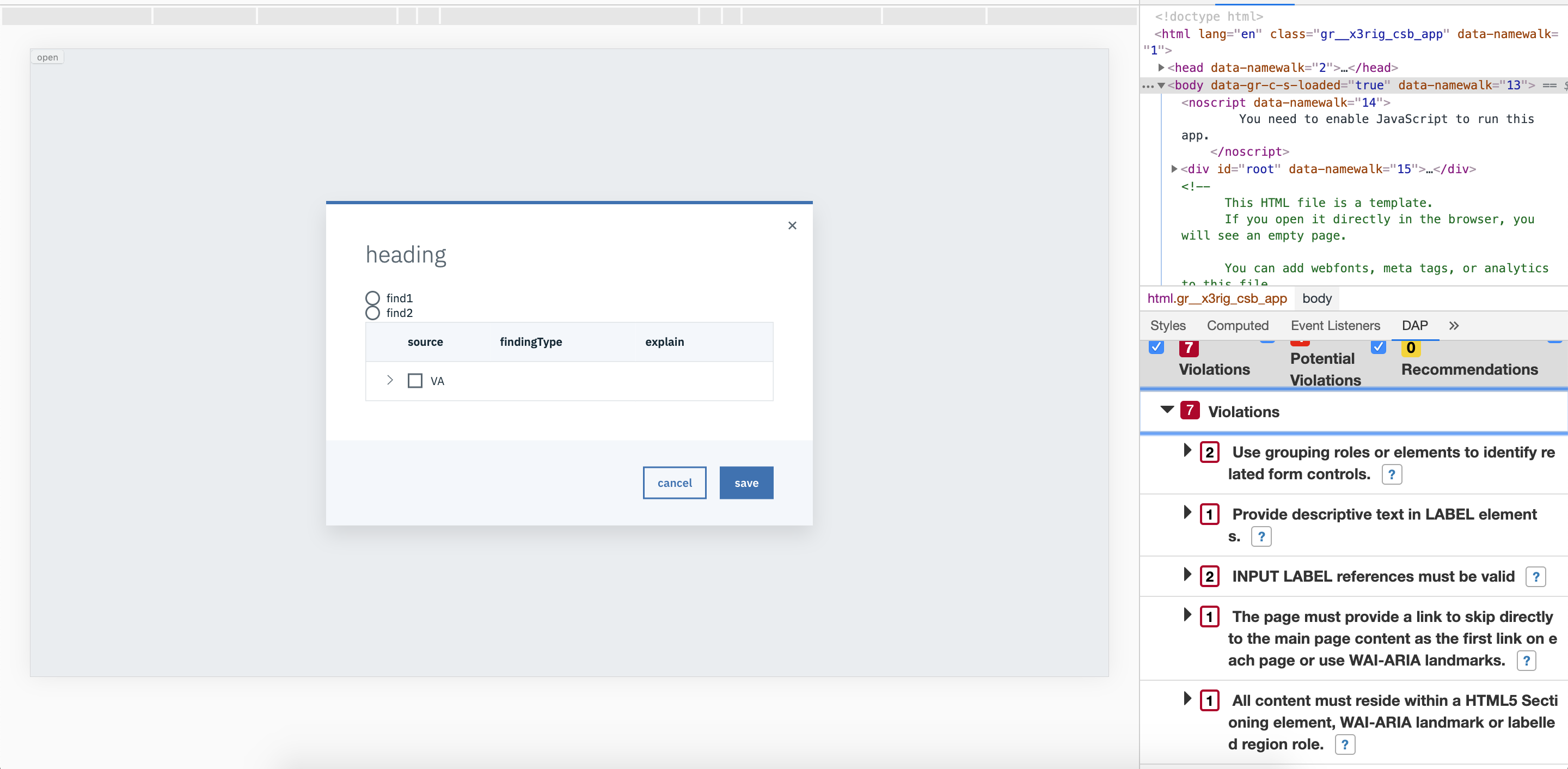 Radio group, checkbox (in a datatable inside in modal) has ...