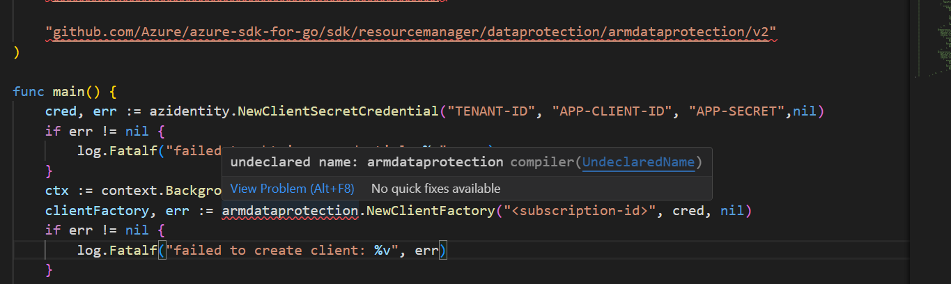 Unable to create client for backup vault policy using armdataprotection · Issue #21722 · Azure ...