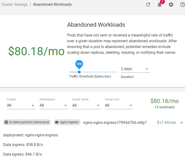 abandoned workloads report logic error · Issue #1730 · kubecost/cost-analyzer-helm-chart · GitHub