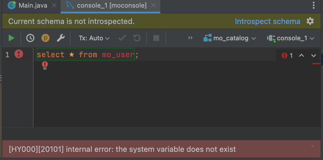 [Bug]: Cannot execute select statement when connecting to MO using IntelliJ EDEA Console · Issue ...