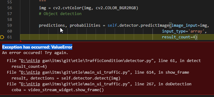 Exception: An error occured! Try again. when using ...