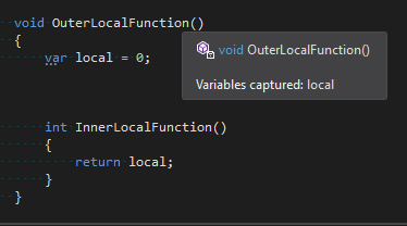 Local captured by inner local function is shown as captured by the ...