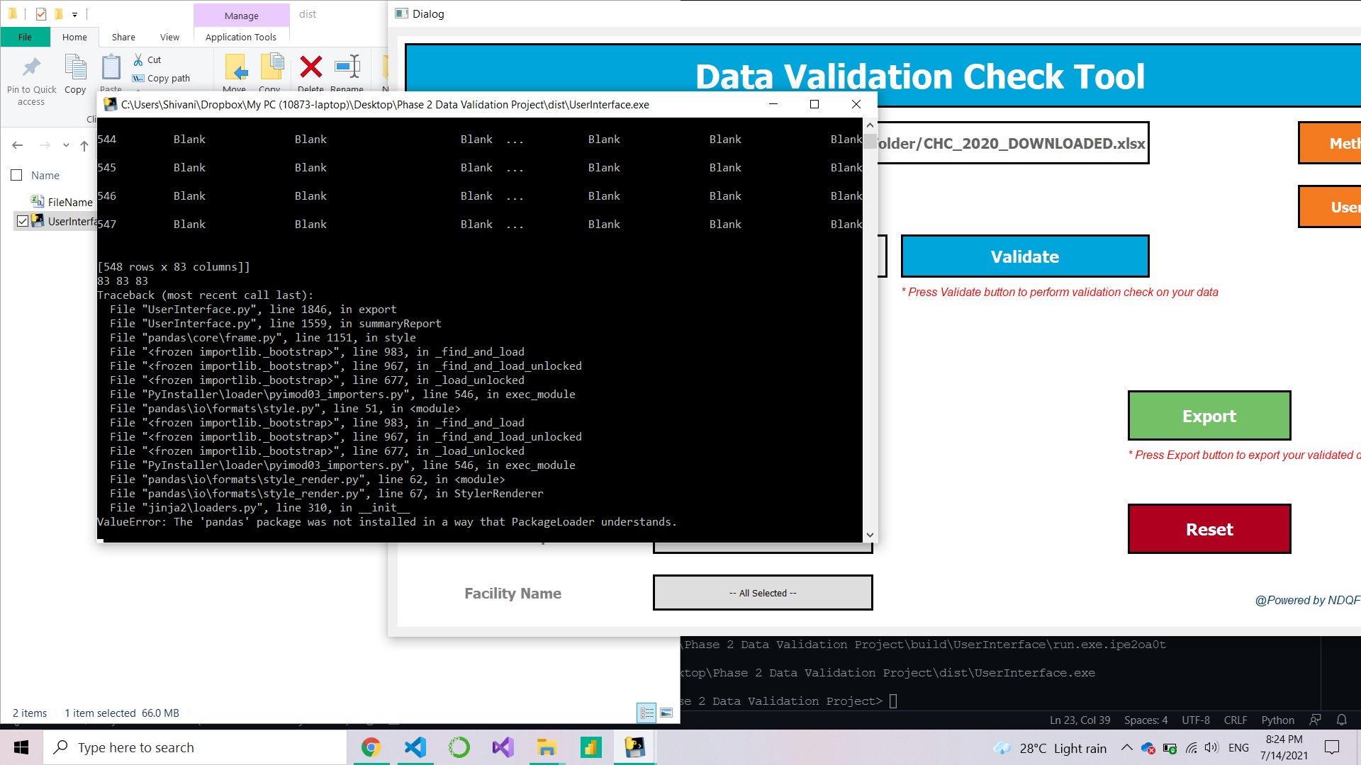 After converting .py to .exe using pyinstaller and running the .py file ...