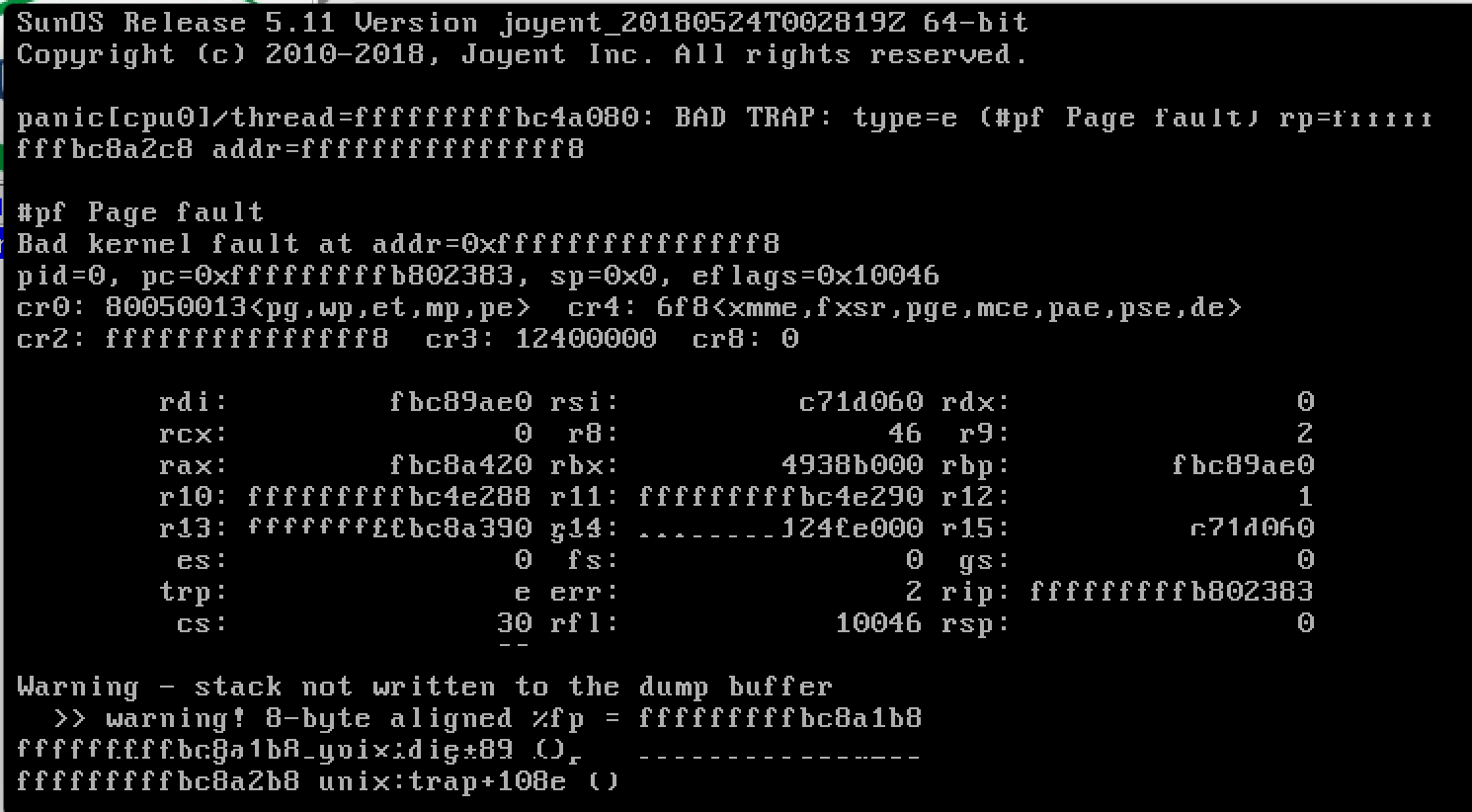 "Double fault" panic on boot with 20180524T002819Z · Issue #785 · TritonDataCenter/smartos-live ...