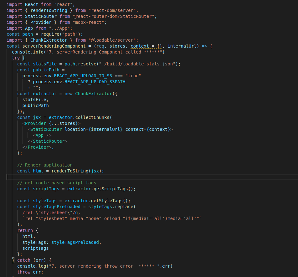 Getting Loadable Chunks When Using Rendertostring But Not When Using Rendertonodestream