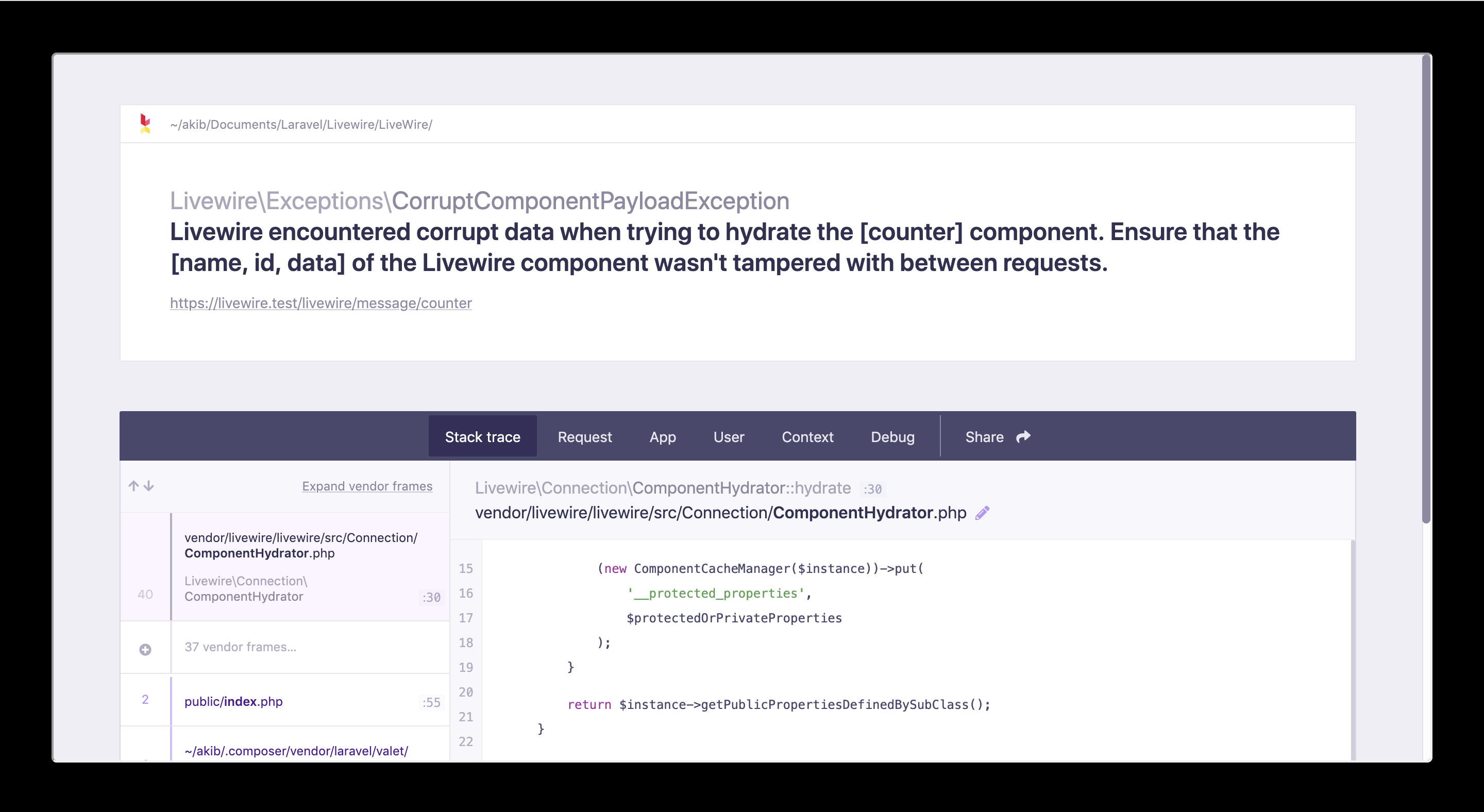 CorruptComponentPayloadException with carriage returns in data · Issue #283 · livewire/livewire ...