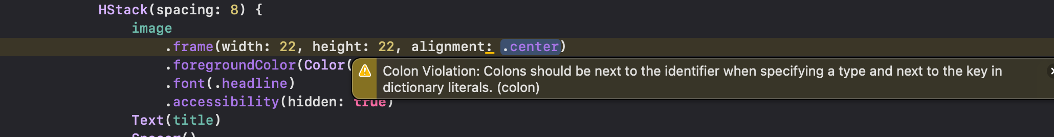 Colon violation in SwiftUI when there is none · Issue #3601 · realm/SwiftLint · GitHub