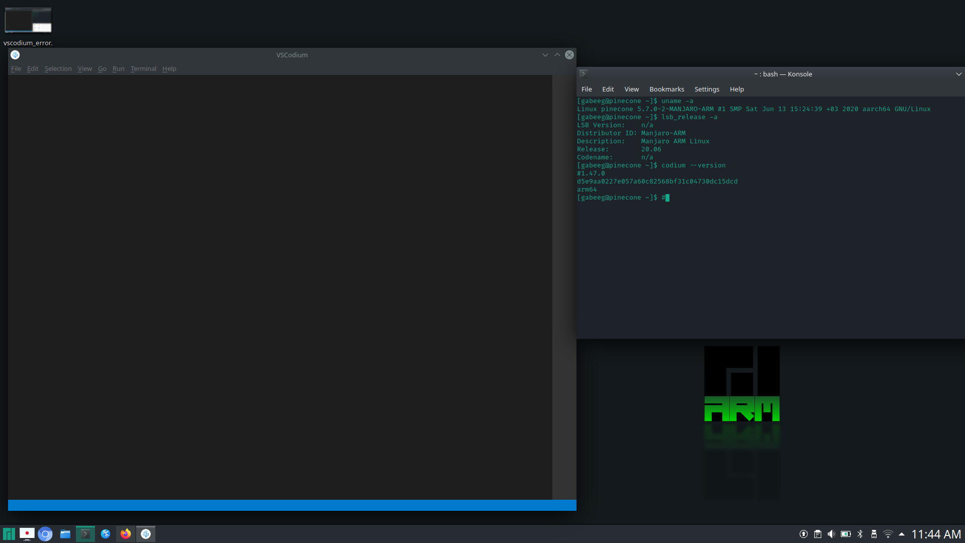 vscodium 1.47.0-1 not working (inoperable window) Manjaro ARM · Issue ...