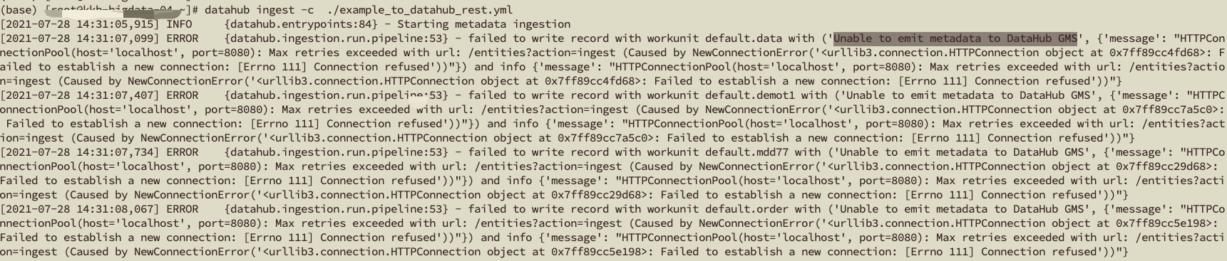Unable To Emit Metadata To Datahub Gms · Issue 2968 · Datahub Projectdatahub · Github
