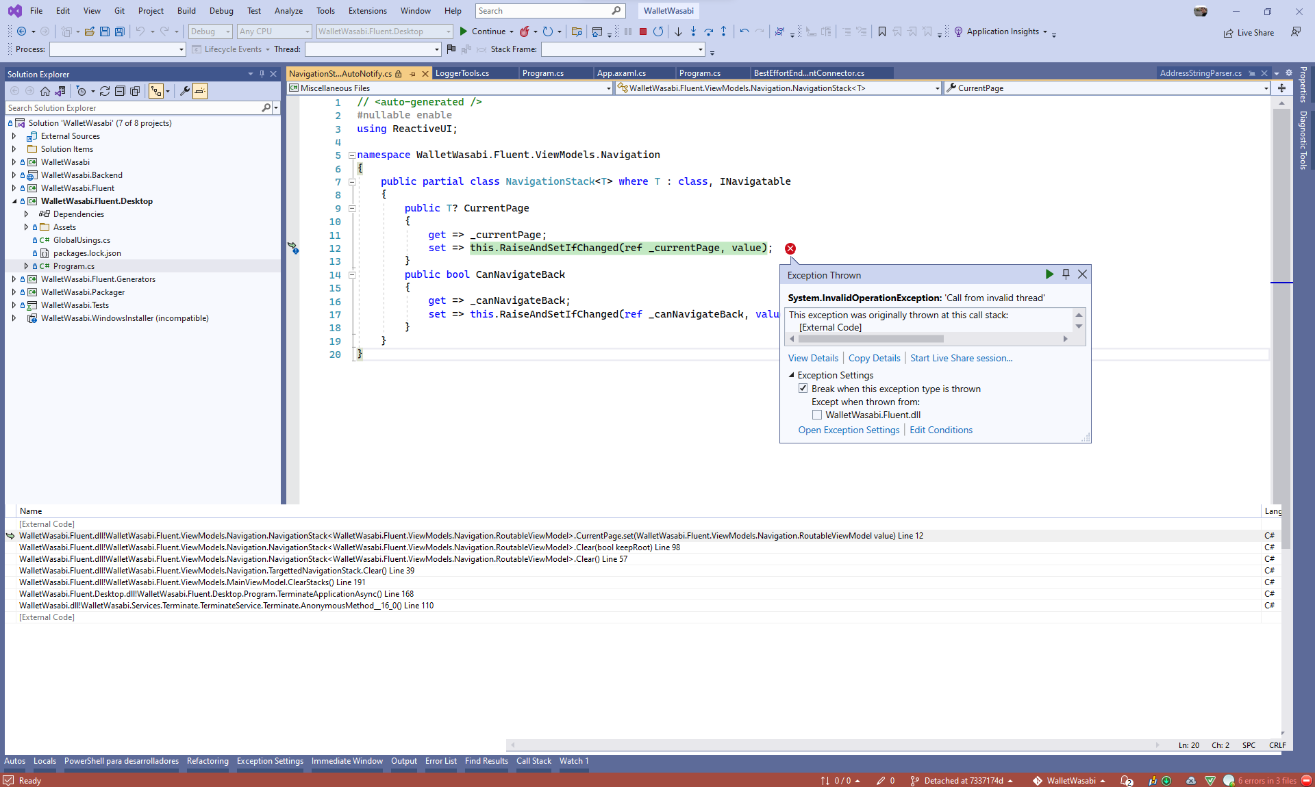 Wasabi doesn't close: "InvalidOperationException: Call from invalid thread" · Issue #8020 ...