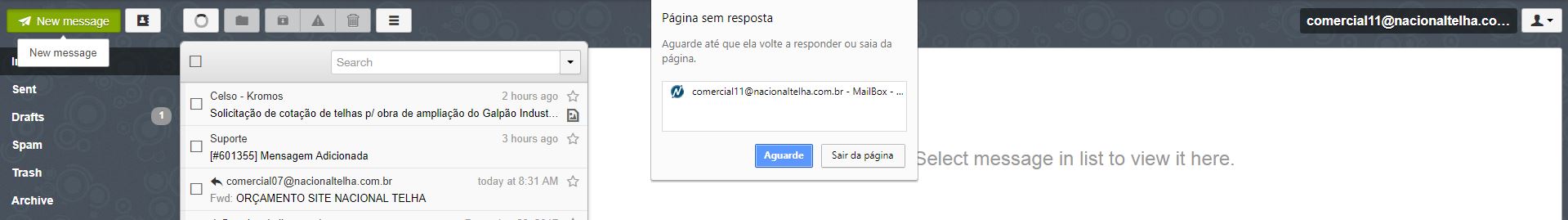 Click on "new e-mail" script freeze navigators for just one account (not all) · Issue #1606 ...