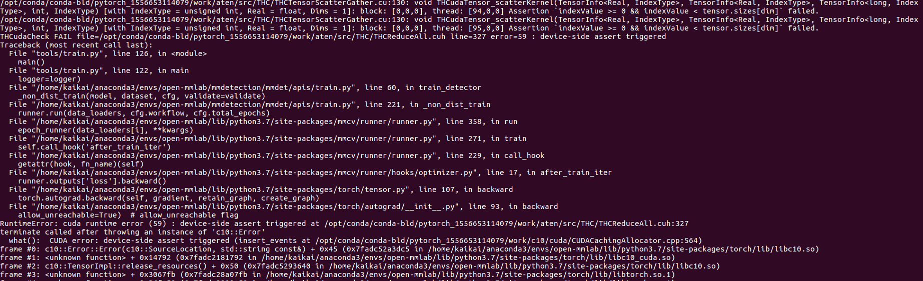 "device-side assert triggered" error when training ssd512 . · Issue #1366 · open-mmlab ...