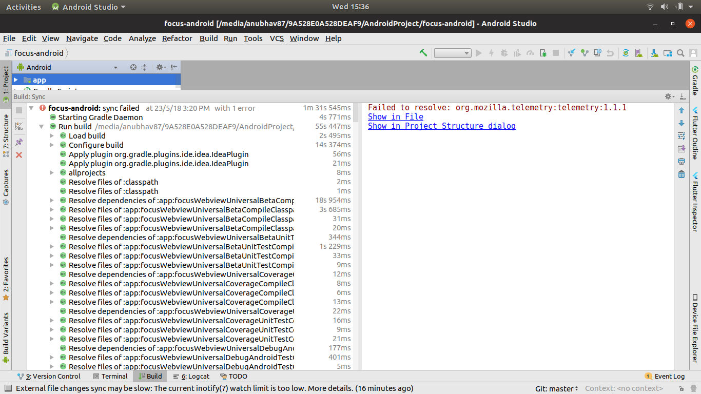 Telemetry error at Gradle Build · Issue #2657 · mozilla-mobile/focus-android · GitHub