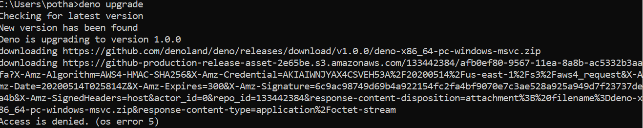 Deno Upgrade Command Gives Error Access Is Denied Os Error 5 · Issue 5301 · Denolanddeno