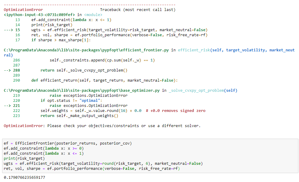 Issue with Efficient Risk (continuation of #156)? · Issue #201 · robertmartin8/PyPortfolioOpt ...