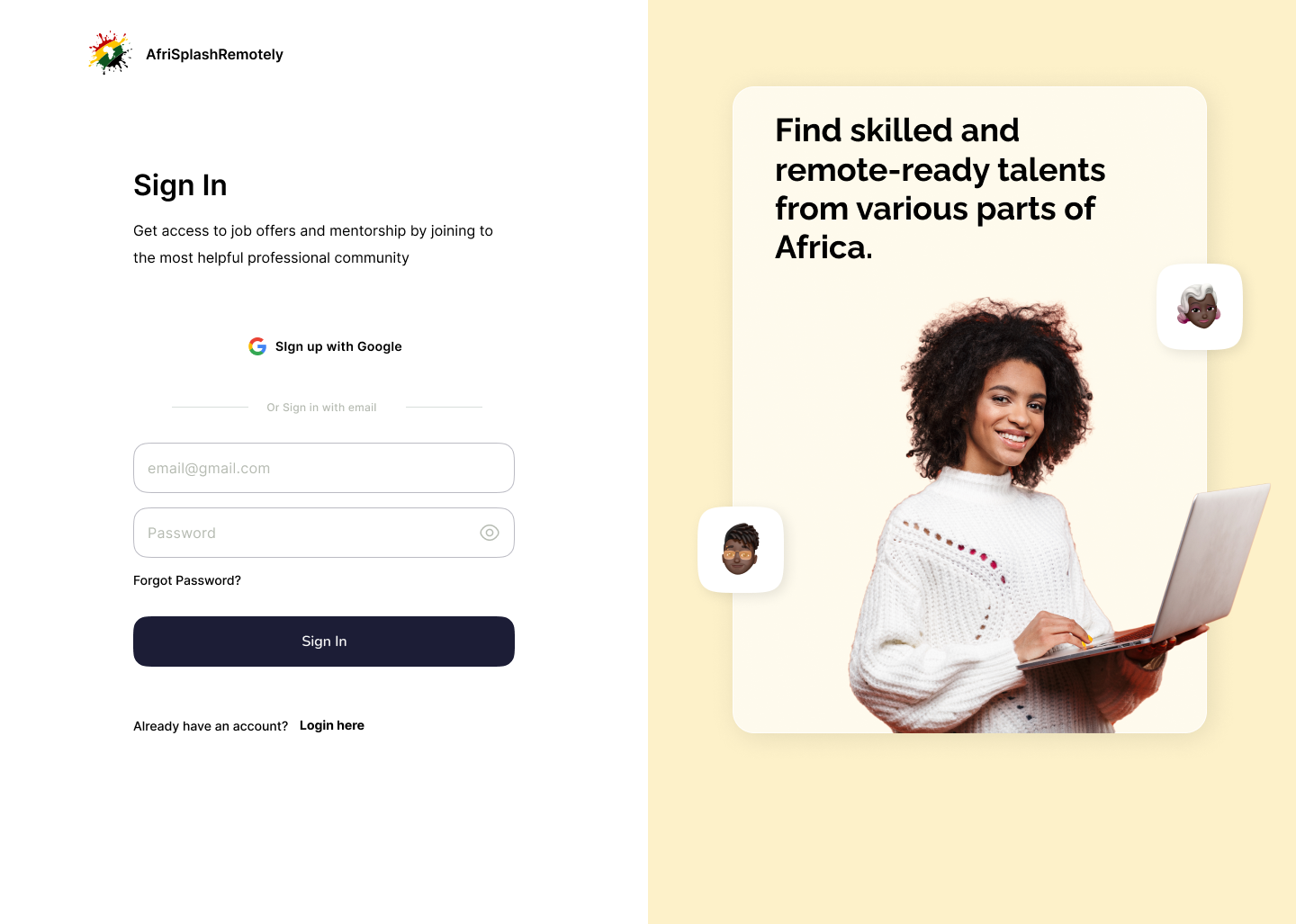 Login Screen Implementation · Issue #2 · AfriSplash-Remotely/Afrisplash ...