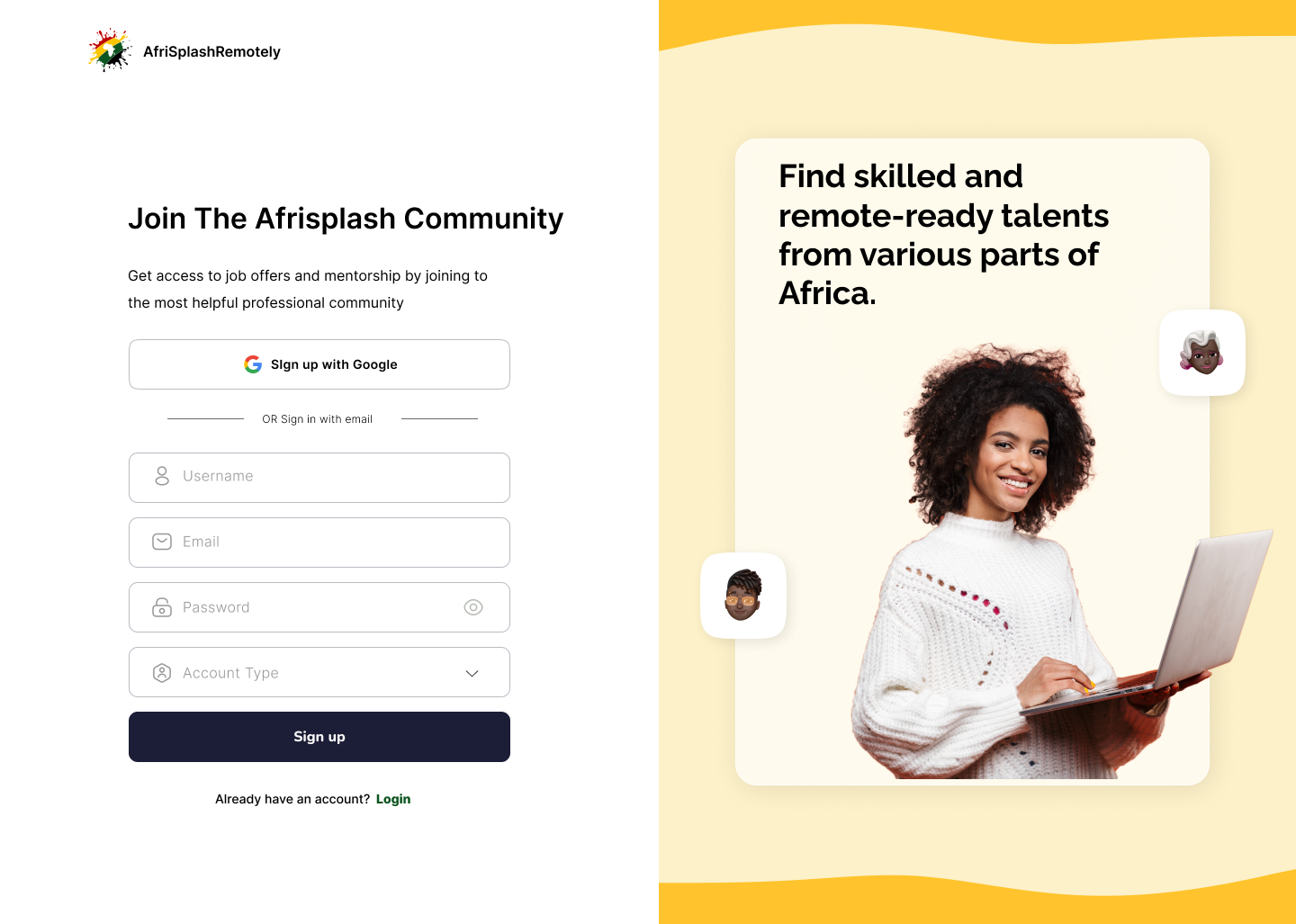 Sign Up Screen Implementation · Issue 3 · Afrisplash Remotelyafrisplash Frontend · Github 