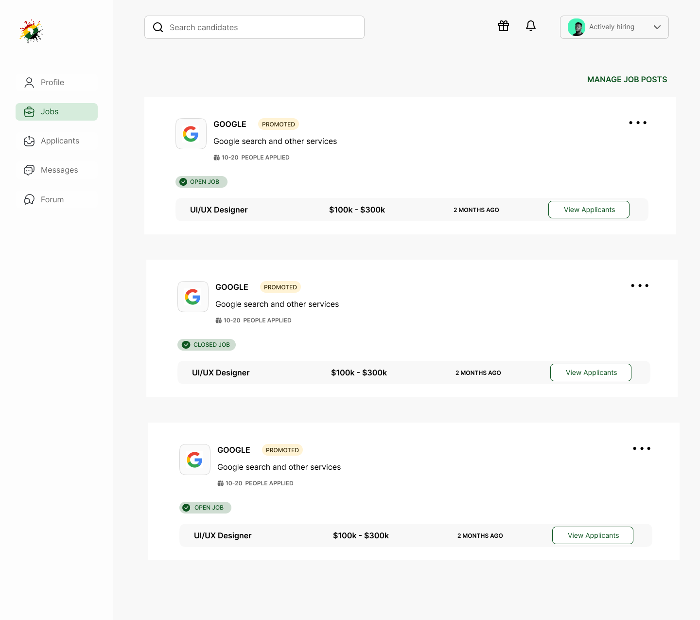 Manage Job Post Screen Implementation · Issue 36 · Afrisplash Remotelyafrisplash Frontend · Github