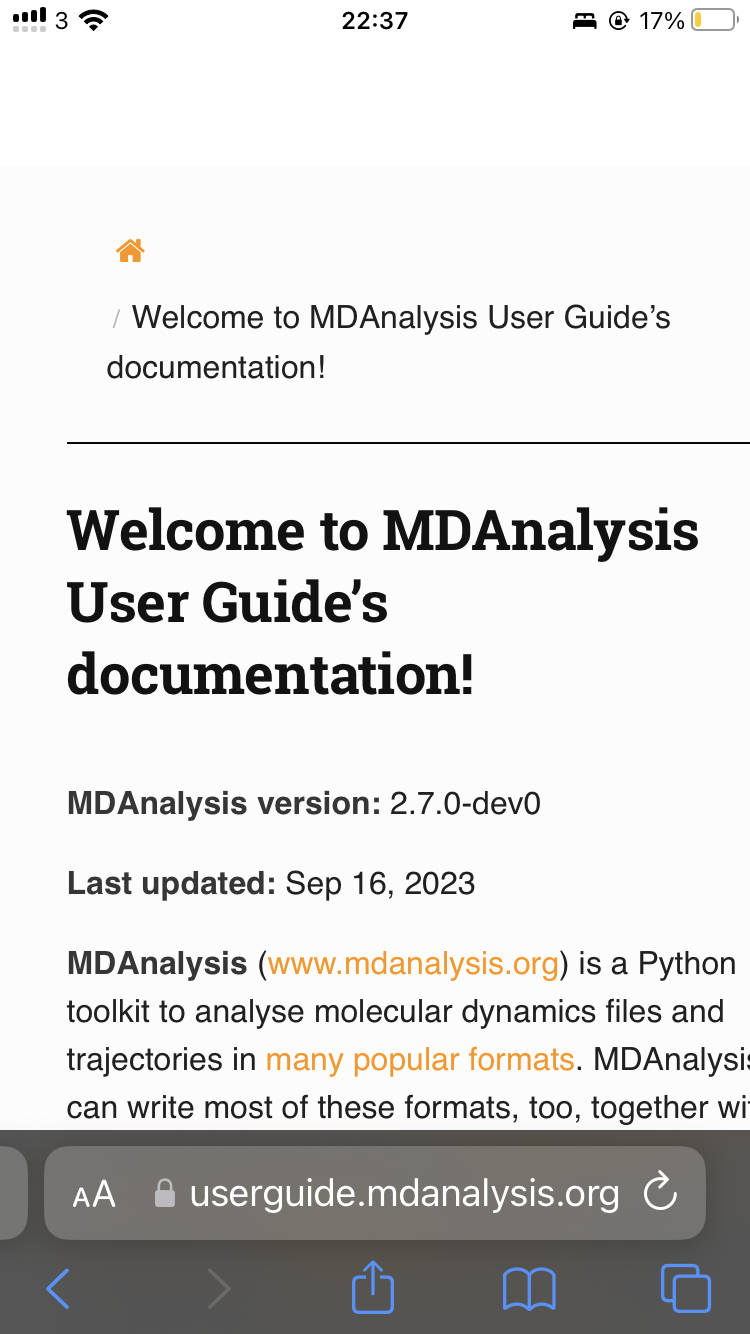 Missing navigation menu on mobile website? · Issue #59 · MDAnalysis/mdanalysis-sphinx-theme · GitHub