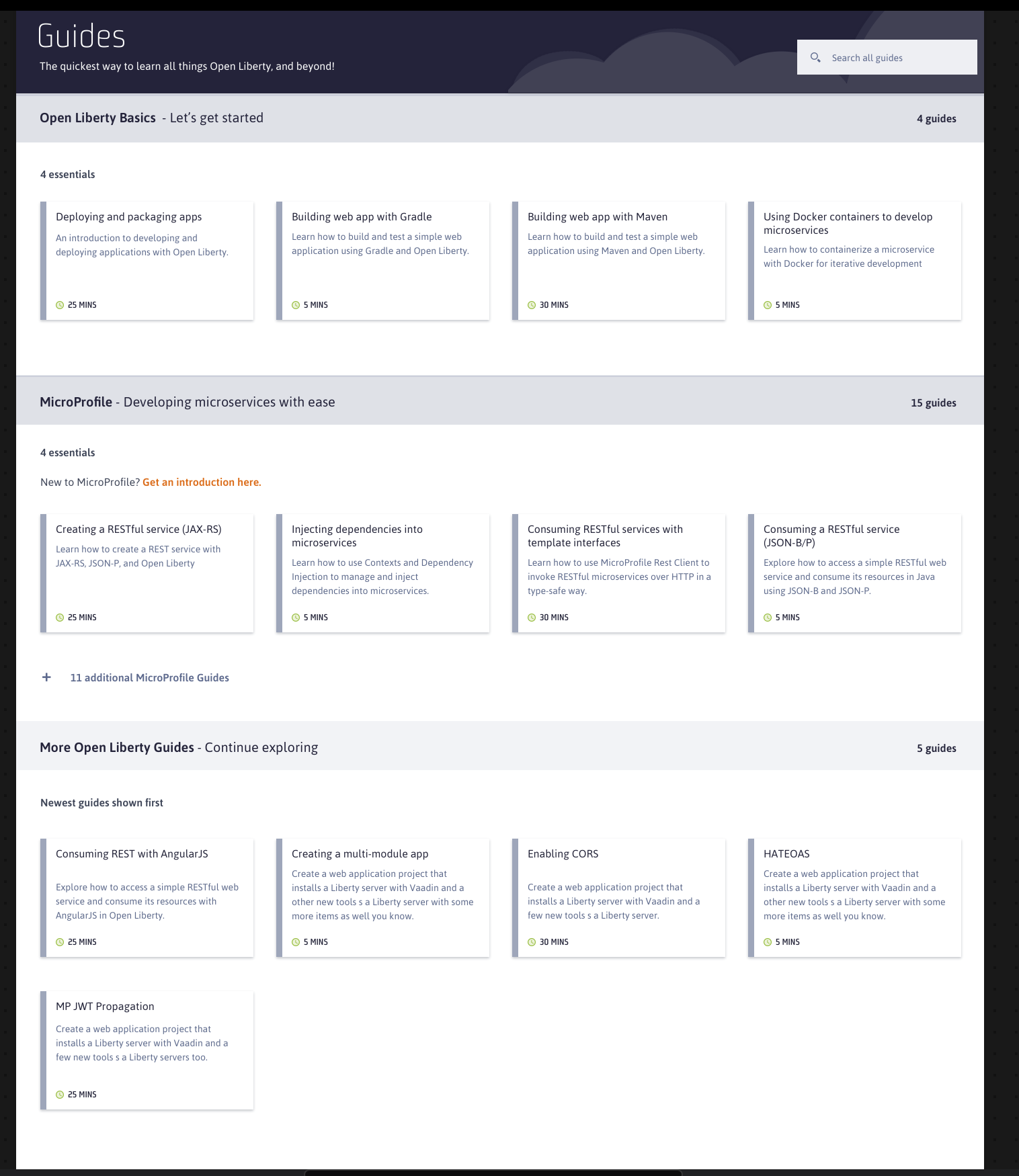 Categories: Better organization of the all guides view · Issue #287 · OpenLiberty/openliberty.io ...