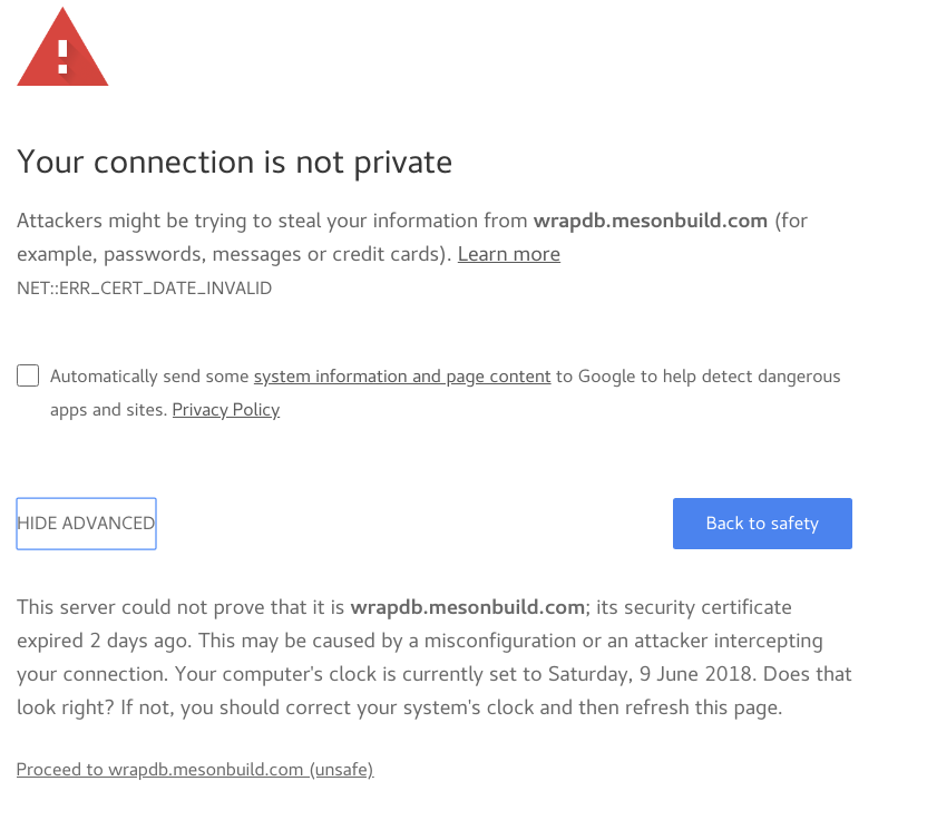 wrapdb.mesonbuild.com SSL certificate expired · Issue #3722 · mesonbuild/meson · GitHub