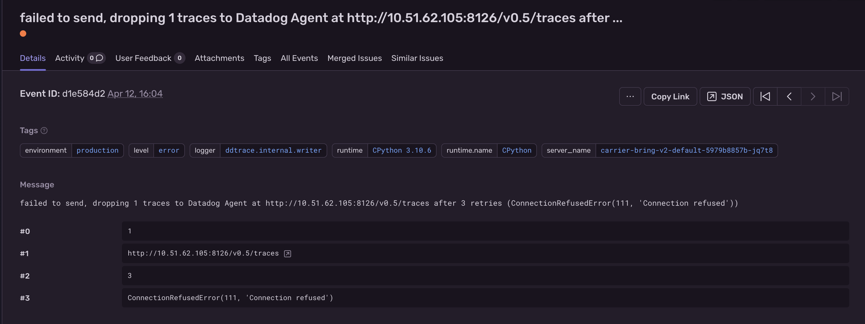 Dropping traces to Datadog Agent after server restart · Issue #5533 · DataDog/dd-trace-py · GitHub