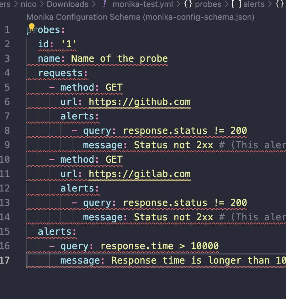 Docs: Example in Alerts page is not valid · Issue #799 · hyperjumptech/monika · GitHub