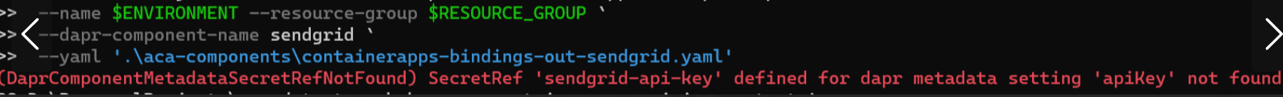 Error when trying to create a Dapr component which contains reference to a secretStoreComponent ...
