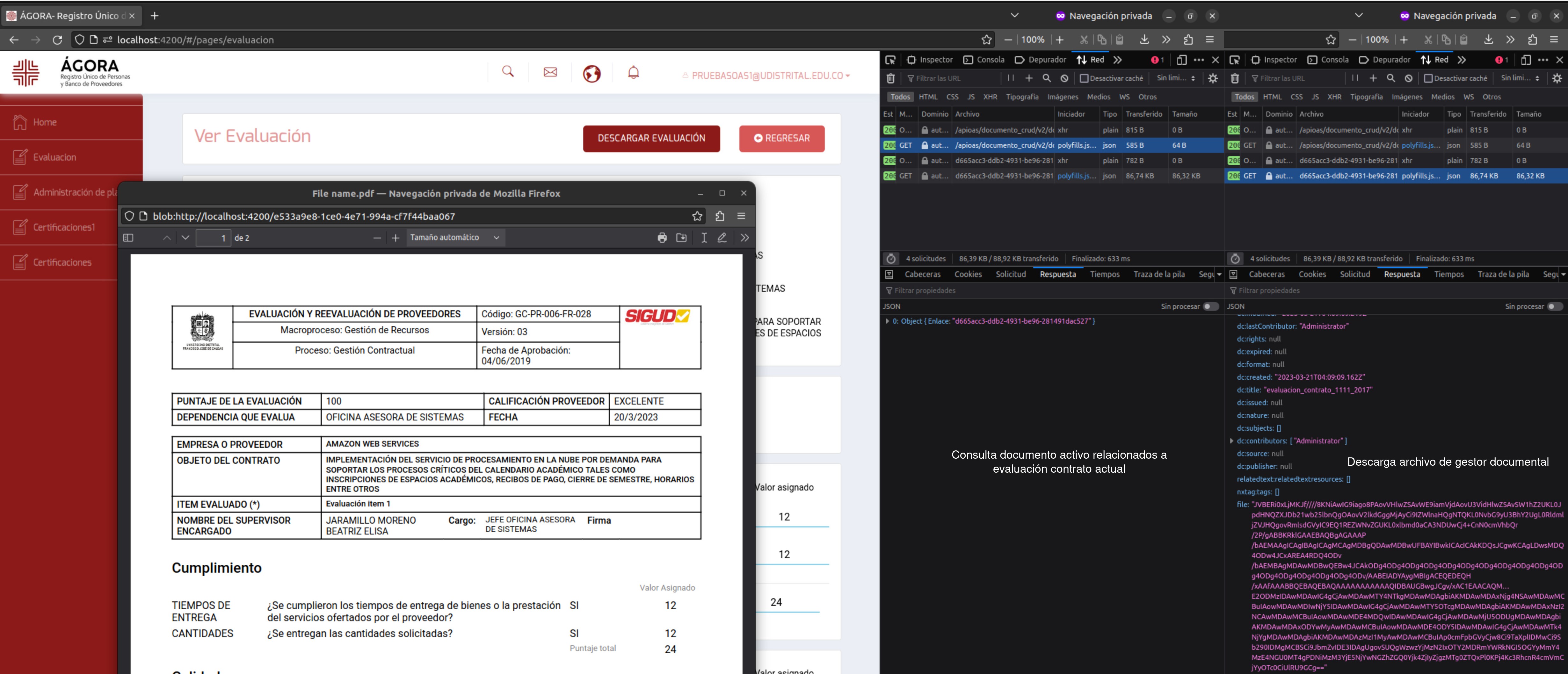 Desarrollo de consulta y guardado de documentos con gestor_documental_mid para Evaluaciones de ...