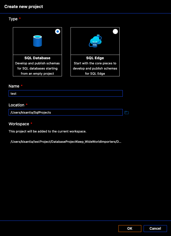 A11y_AzureDataStudioSQL_Projects_CreateNewProject_Keyboard: Keyboard focus is not visible on "Ok ...