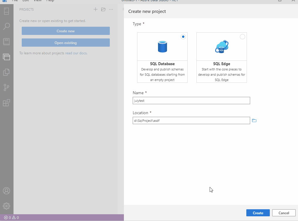 Projects dialog validation is out of order · Issue #16113 · microsoft/azuredatastudio · GitHub