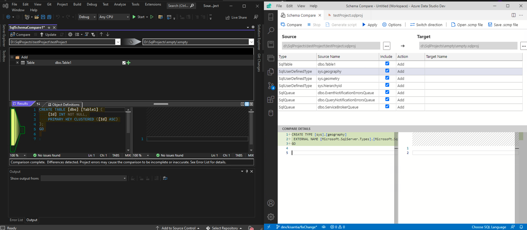 Schema Compare Of Two Objects Showing More Differences Than Expected · Issue 19528 · Microsoft