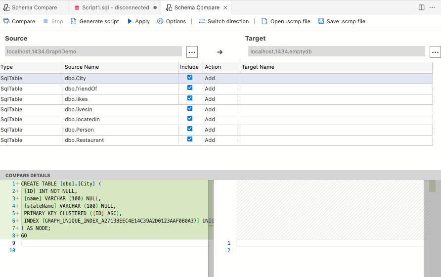 nullref exception was thrown when doing schema compare on databases with graph tables · Issue ...