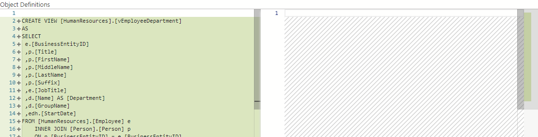 Fix schema compare formatting of scripts in diff · Issue #5419 · microsoft/azuredatastudio · GitHub
