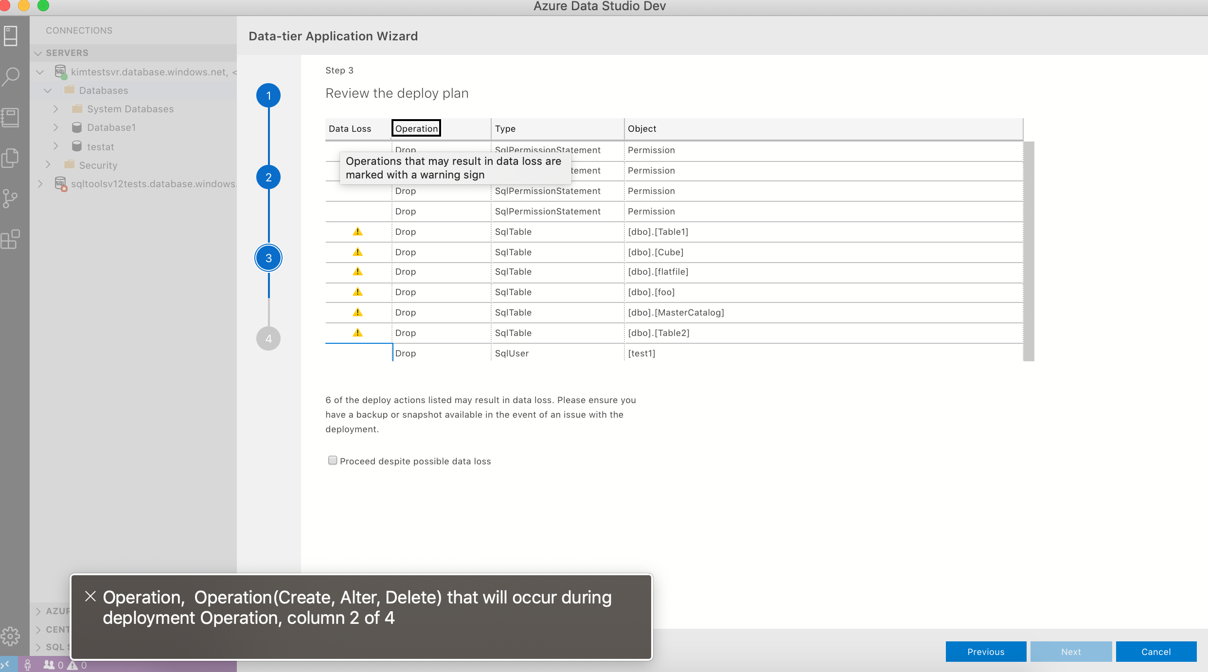 A11y_AzureDataStudio(Schema,Dacpac,Backup)_ ReviewDeployPlan_Screenreader: Voiceover is not ...