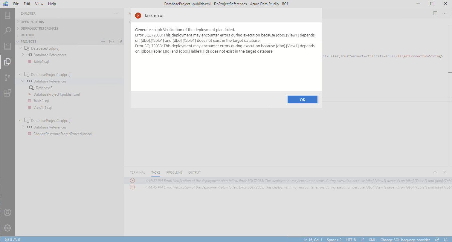 Same database project reference doesn't deploy if there are dependencies between the two ...