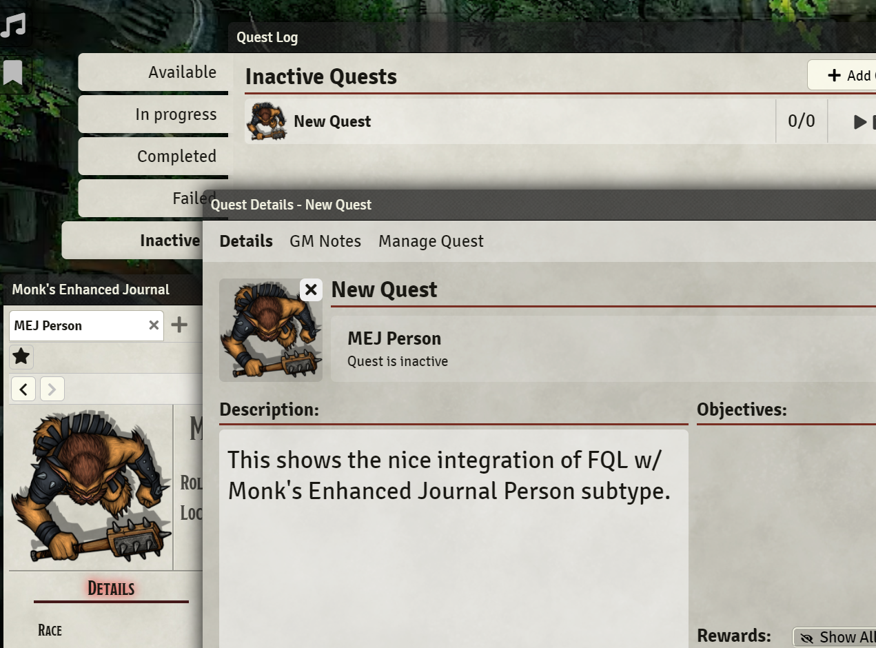 [Compatibility] Forien Quest Log / Monk's Enhanced Journal (MEJ) · Issue #74 · ironmonk108/monks ...