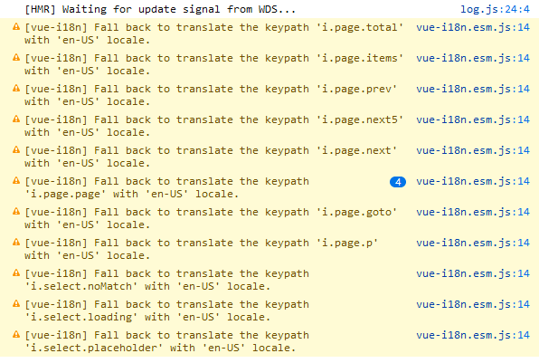 Question:[vue-i18n] Fall back to translate the keypath 'i.page.goto' with 'en-US' locale ...