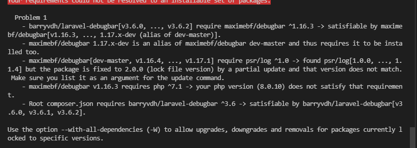 Cannot install in a fresh Laravel project [PHP 8.0.11] · Issue #1236 · barryvdh/laravel-debugbar ...