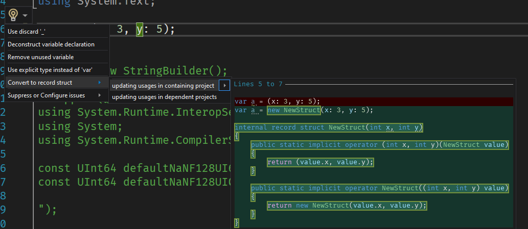`Convert to record struct` should not partially duplicate record's features · Issue #54897 ...