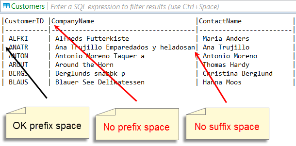 DBeaver: The formatting of the Plain Text View is broken when it comes to Leading and Trailing ...