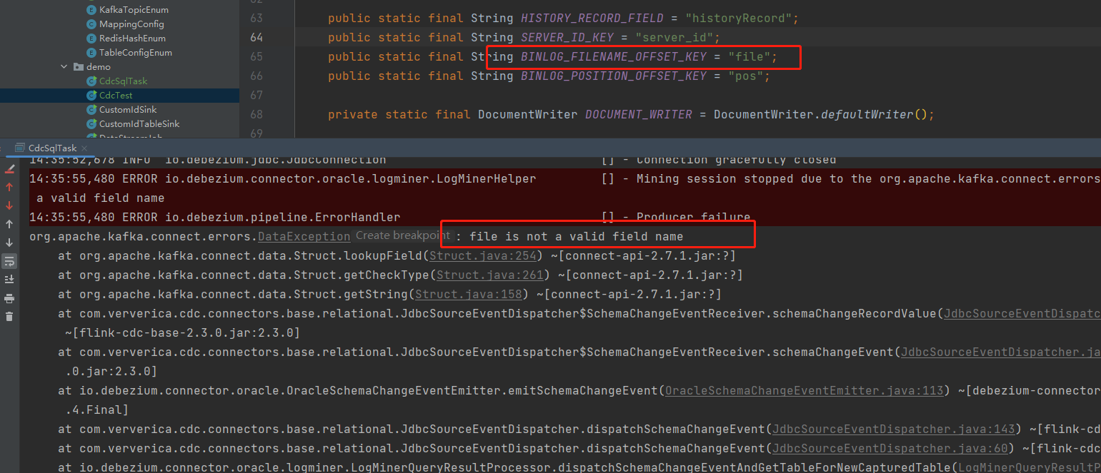 oracle cdc DataException: file is not a valid field name · Issue #1792 · apache/flink-cdc · GitHub