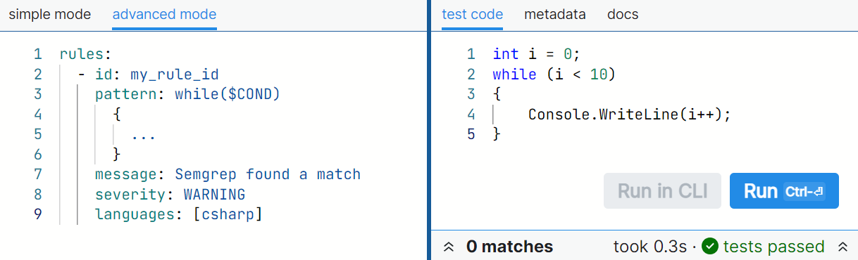 C#: loops seemingly cannot be matched through patterns · Issue #6568 · semgrep/semgrep · GitHub