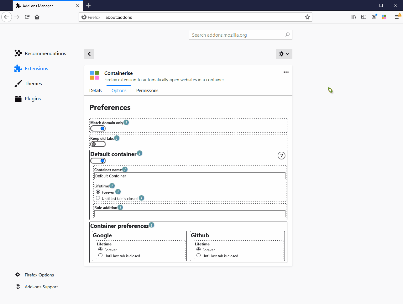 Restrict a container to a single domain · Issue #847 · mozilla/multi-account-containers · GitHub