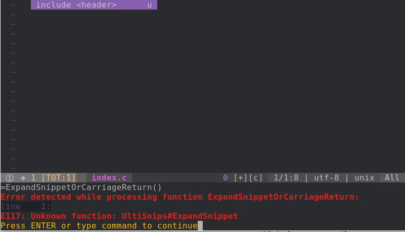youcompleteme按回车报错，E117: Unknown function: UltiSnips#ExpandSnippet · Issue #305 · liuchengxu ...