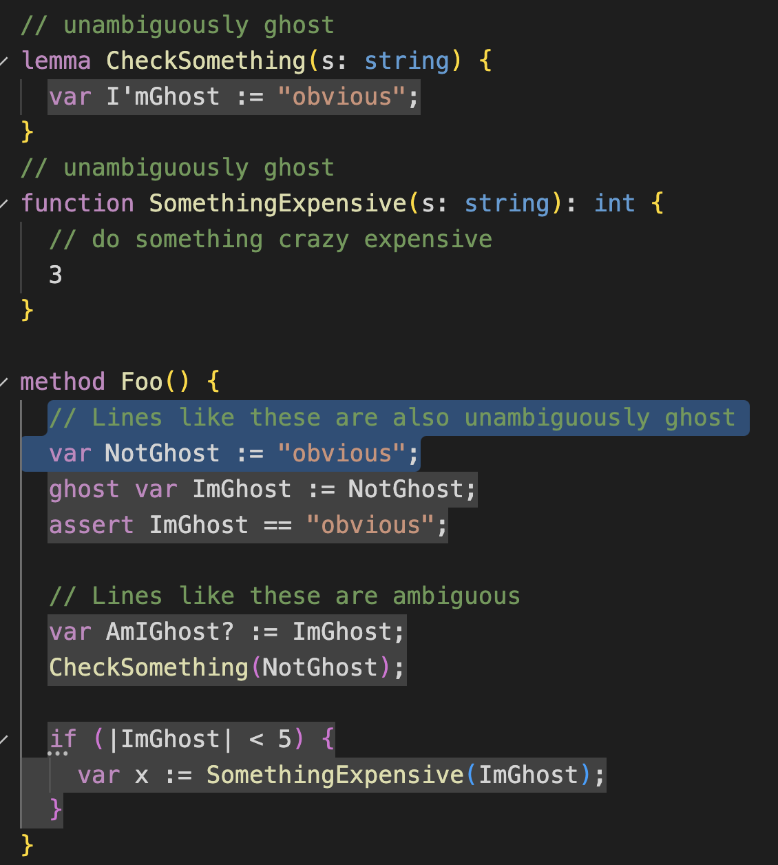 Ghost-code indication too conspicuous · Issue #217 · dafny-lang/ide-vscode · GitHub