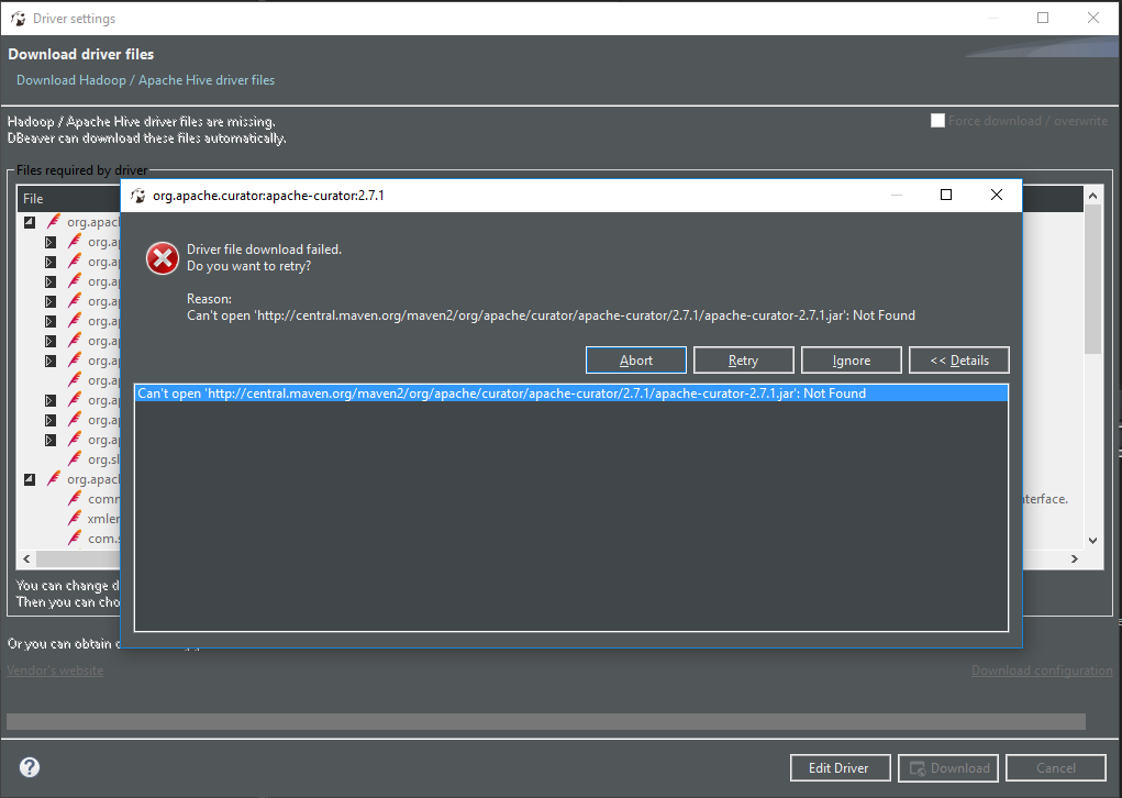 Hive driver download filed · Issue #2794 · dbeaver/dbeaver · GitHub